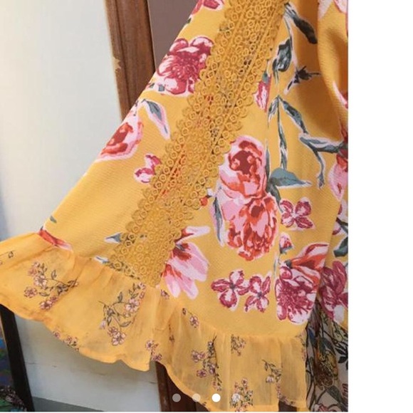 Time and Tru | Jackets & Coats | Yellow Floral Ruffle Bell Sleeve ...